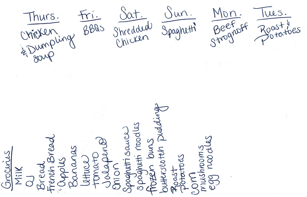 What's for Supper? Making a Weekly Meal Menu